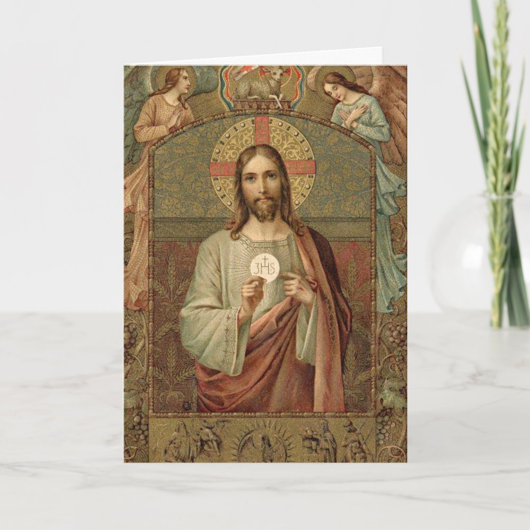 Jesus Eucharist First Holy Communion Angels Host Card | Zazzle
