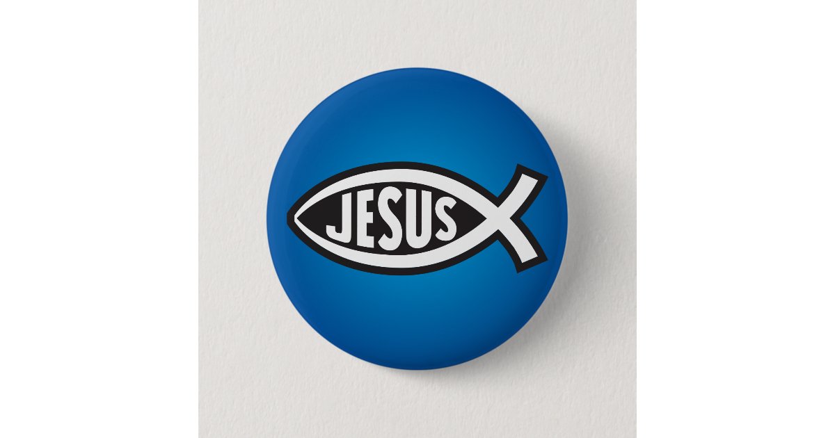 Jesus Fish Secret Symbol Ichthys ΙΧΘΥΣ Blue Button | Zazzle