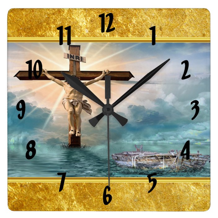 Jesus hanging from a christian crucifixion cross square wall clock ...