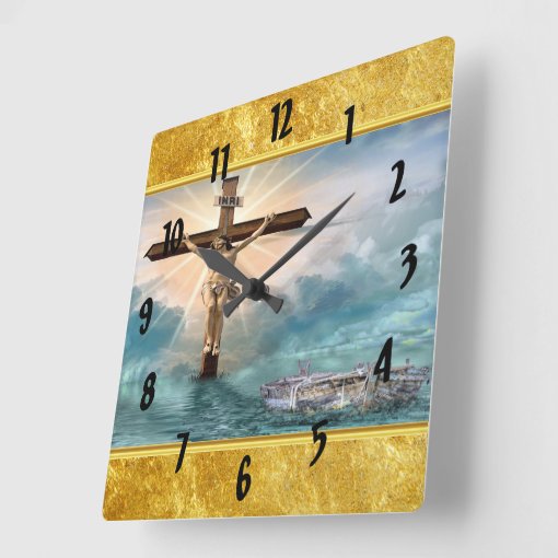 Jesus hanging from a christian crucifixion cross square wall clock | Zazzle