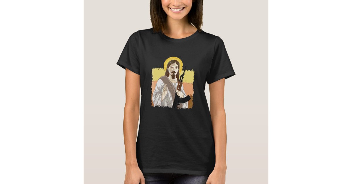 Jesus Holding Ak 47 Gun Metal Dangerous Ak 47 T-Shirt | Zazzle