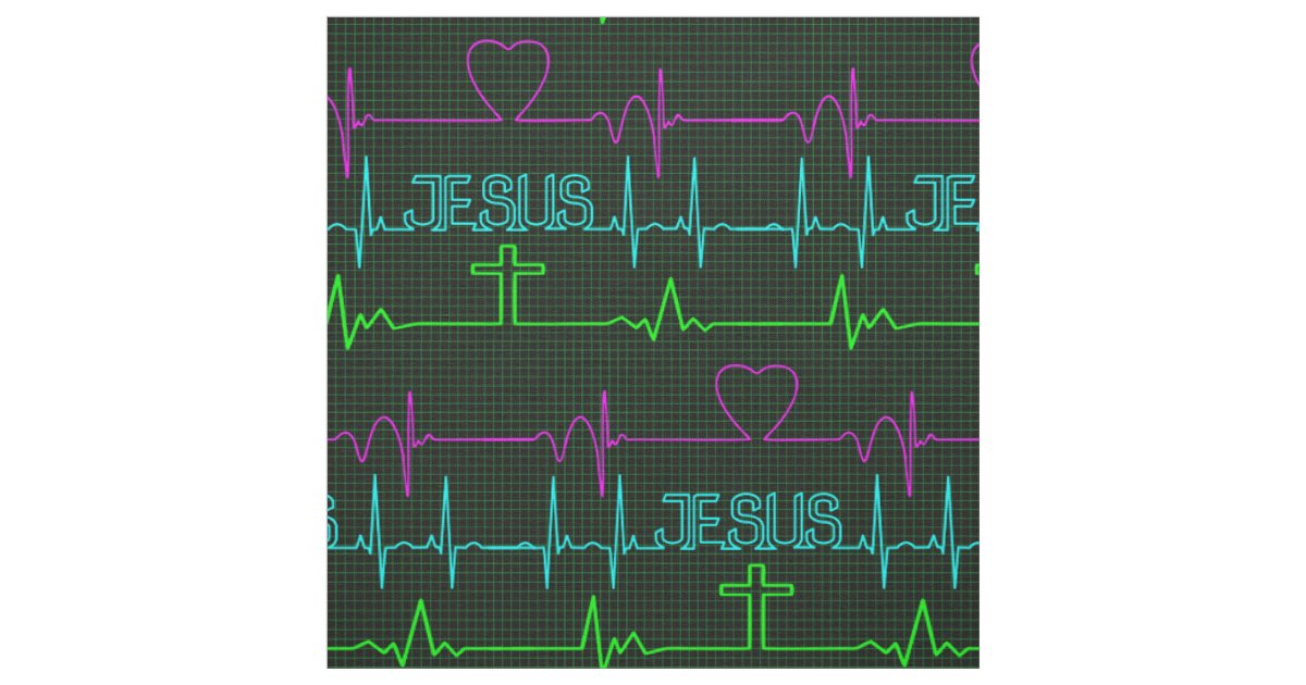 Jesus in my heart Rhythm cardiogram Medical doctor Fabric | Zazzle