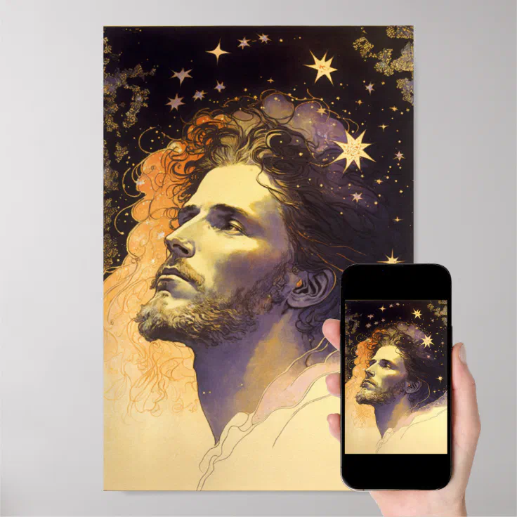 Jesus in the Cosmos by Mucha AI Generated Art Poster | Zazzle