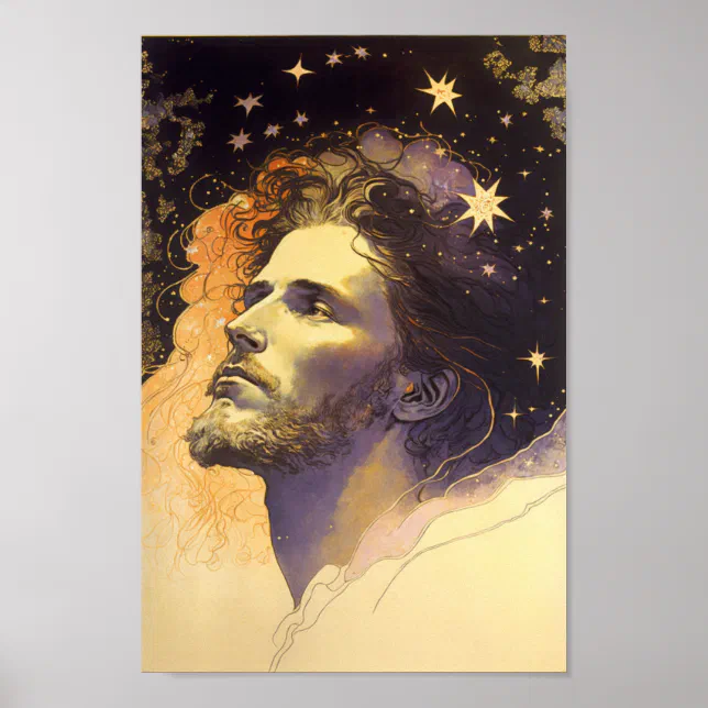 Jesus in the Cosmos by Mucha AI Generated Art Poster | Zazzle