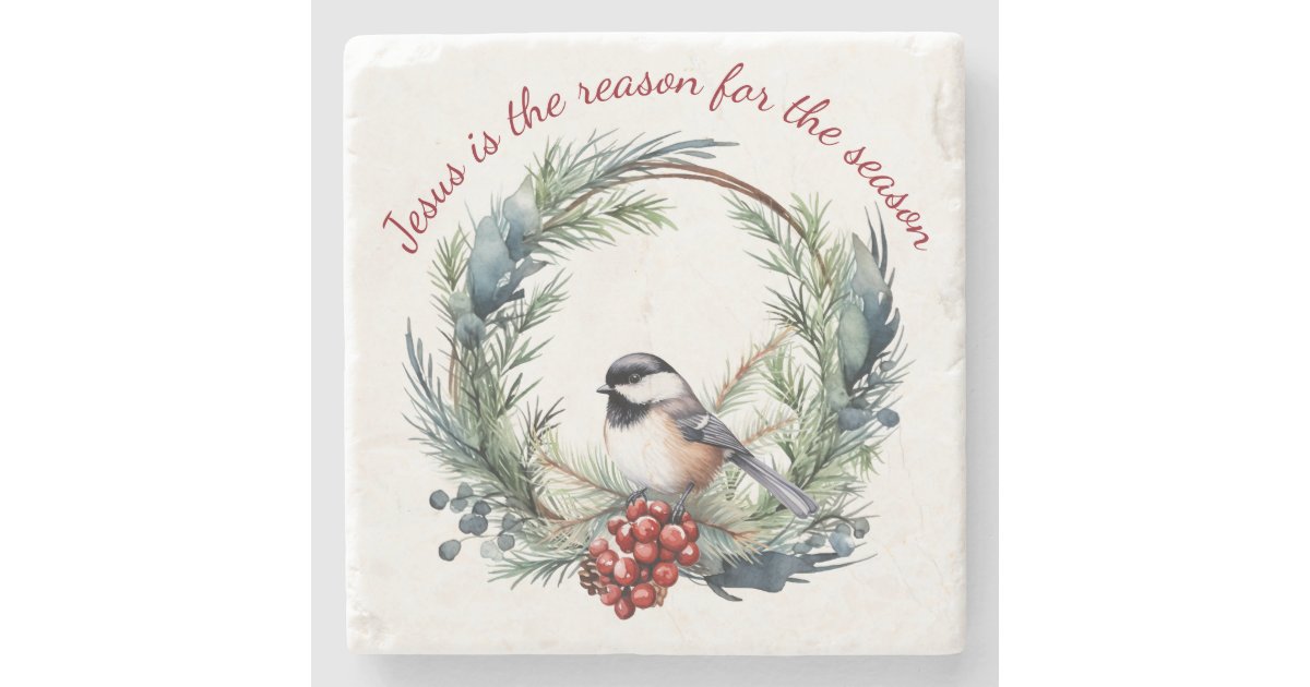 JESUS IS THE REASON FOR SEASON Christmas quote Stone Coaster | Zazzle