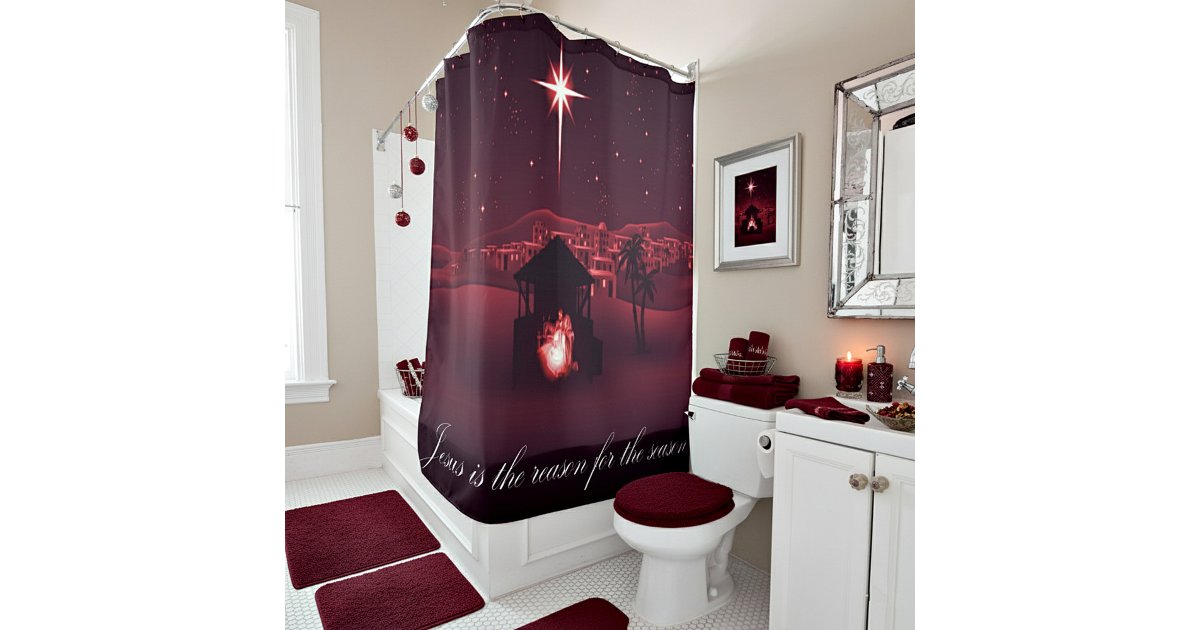Jesus is the reason nativity shower curtain | Zazzle