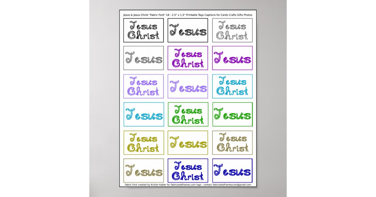 Jesus / Jesus Christ Fabric Font 18 tags captions Poster | Zazzle