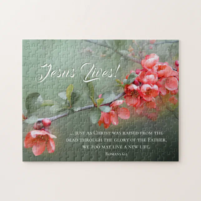Jesus Lives Spring Flowers Bible Verse Easter Jigsaw Puzzle | Zazzle