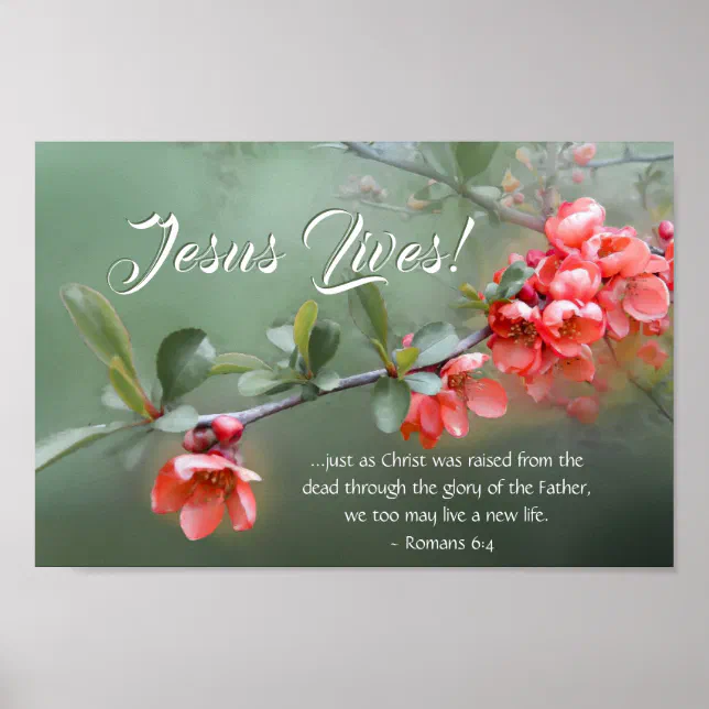 Jesus Lives Spring Flowers Bible Verse Easter Poster | Zazzle