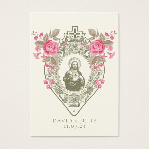 Jesus Pink Roses Religious Wedding Prayer Card | Zazzle