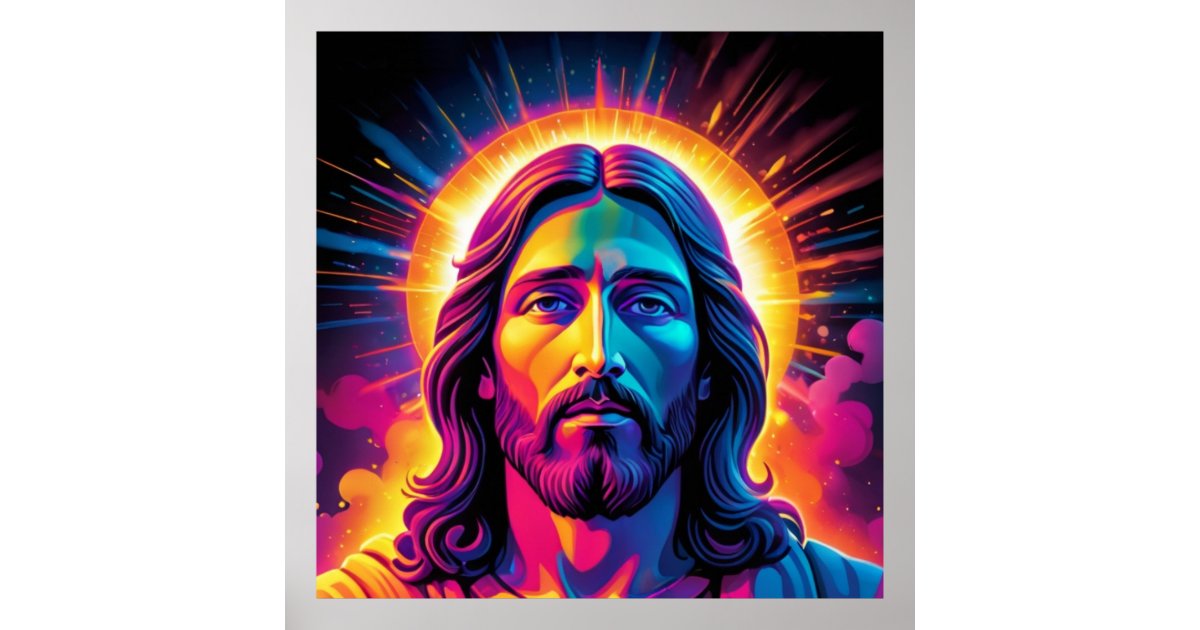 Jesus portrait in Neon Bold style Poster | Zazzle