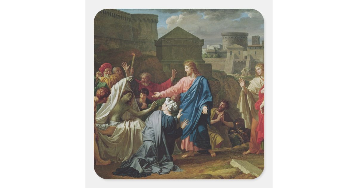 Jesus Resurrecting the Son of the Widow of Naim Square Sticker | Zazzle