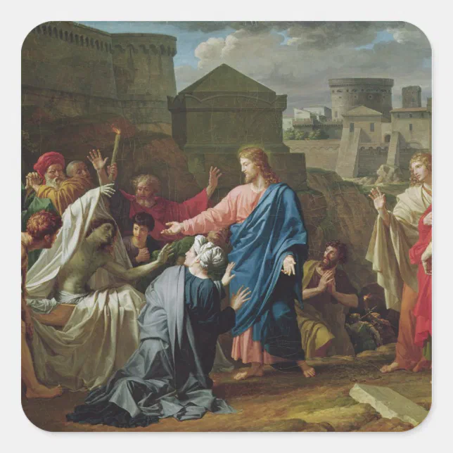 Jesus Resurrecting the Son of the Widow of Naim Square Sticker | Zazzle