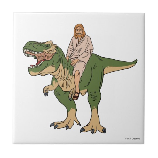 Jesus Riding T-Rex Ceramic Tile | Zazzle.com