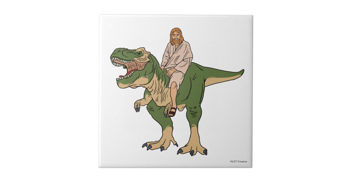 Jesus Riding T-Rex Ceramic Tile | Zazzle