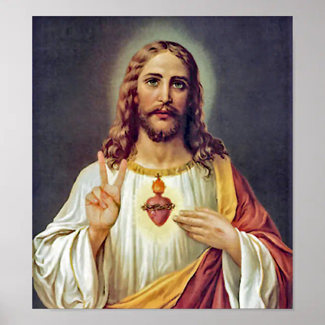 Jesus Sacred Heart Peace Sign Portrait | Zazzle
