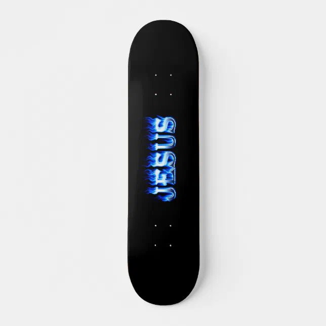 Jesus skateboard blue fire and flames design. | Zazzle