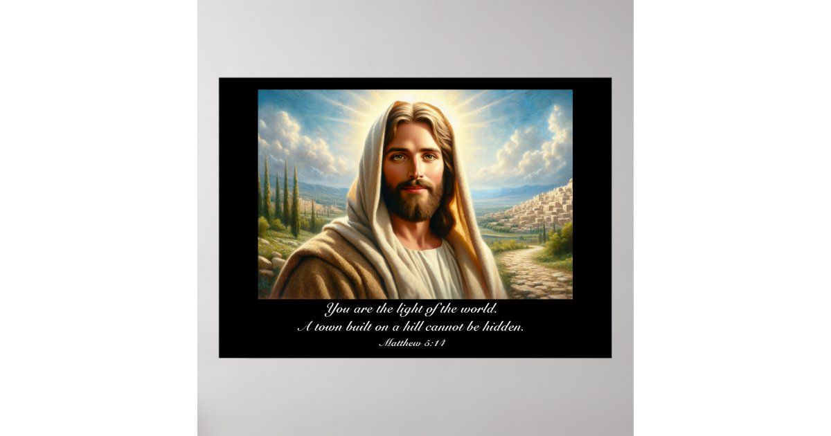 Jesus Smiling Under a Heavenly Sky Poster | Zazzle