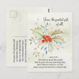 JESUS The Greatest Gift of All John 3:16 Christmas Postcard | Zazzle