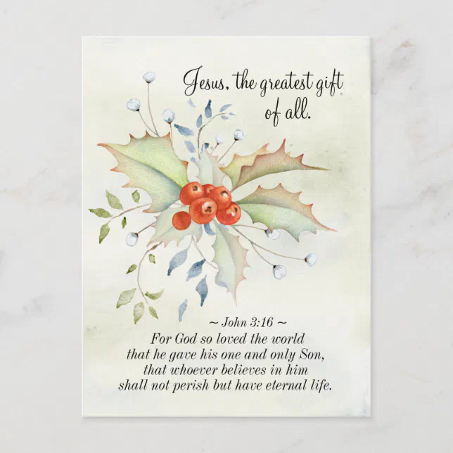 JESUS The Greatest Gift of All John 3:16 Christmas Postcard | Zazzle