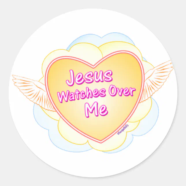 Jesus watches over me Christian gift design Classic Round Sticker | Zazzle