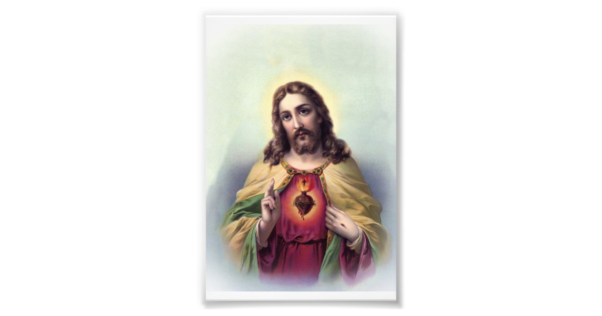 Jesus with Glowing Heart Photo Print | Zazzle