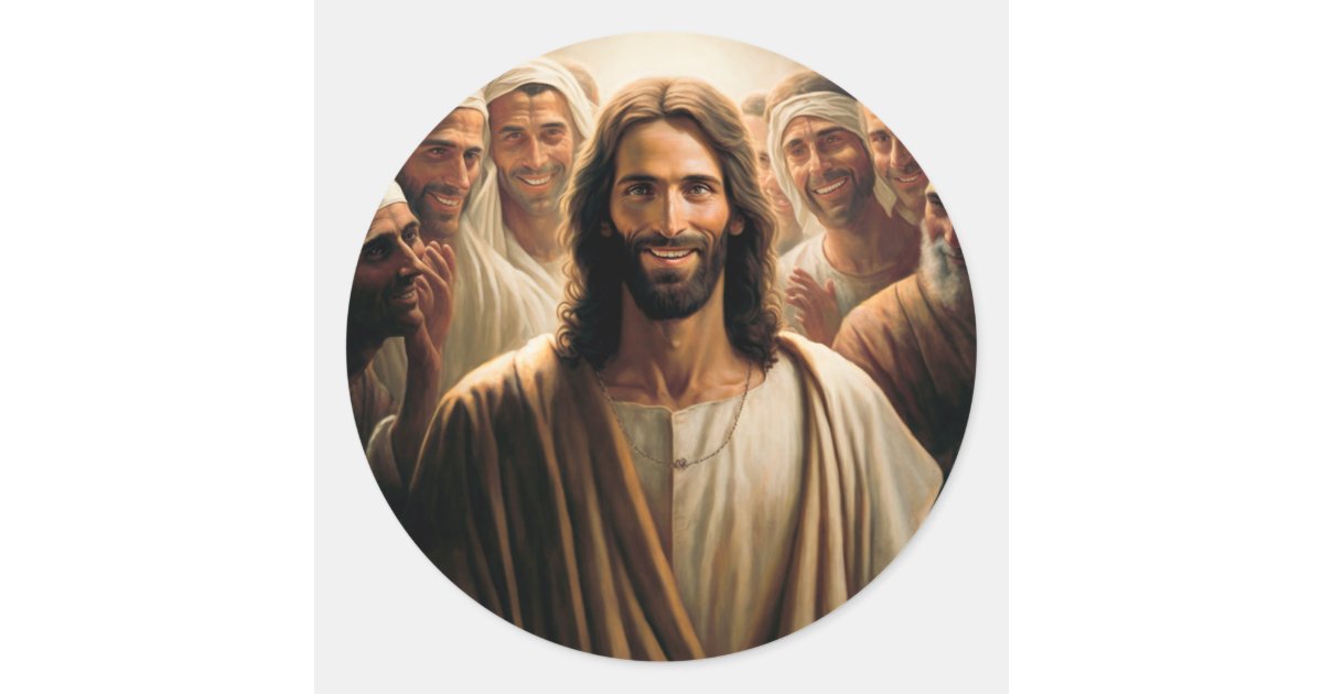 Jesus with His Disciples Smiling Classic Round Sticker | Zazzle