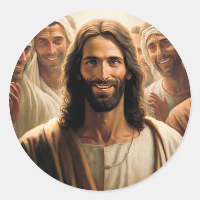 Jesus with His Disciples Smiling Closeup Classic Round Sticker | Zazzle