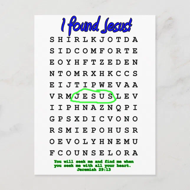 Jesus Word Search Puzzle Postcard | Zazzle