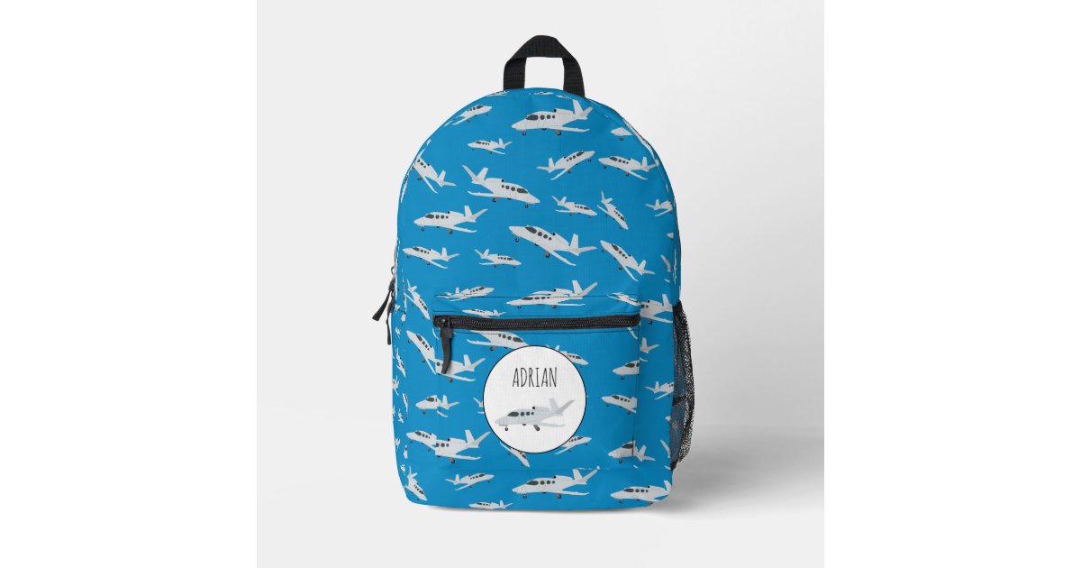 Jet Airplane Pattern Custom Name School Printed Backpack | Zazzle