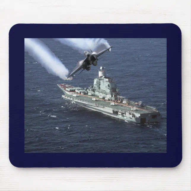 Jet Fighter Over Navy Ship Mouse Pad | Zazzle