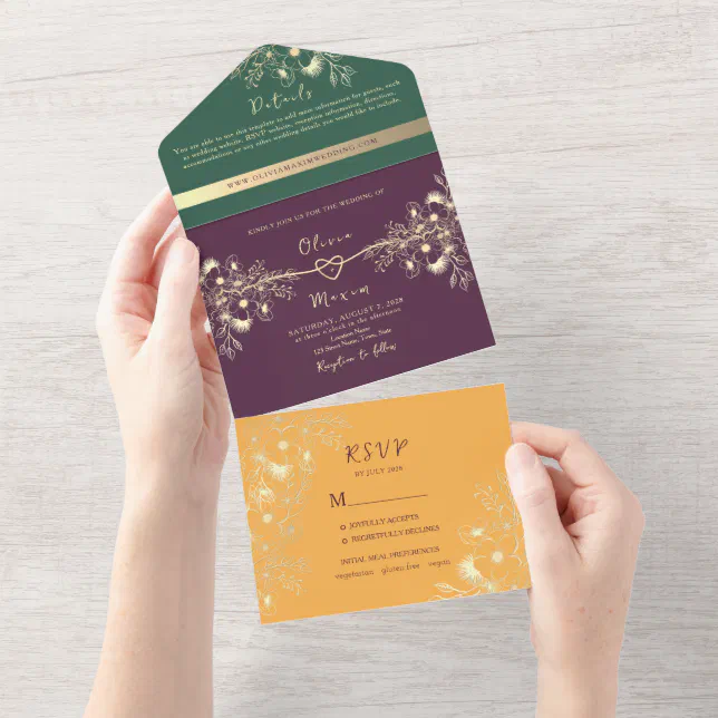 Jewel Tone Plum Purple Wedding All In One Invitation | Zazzle