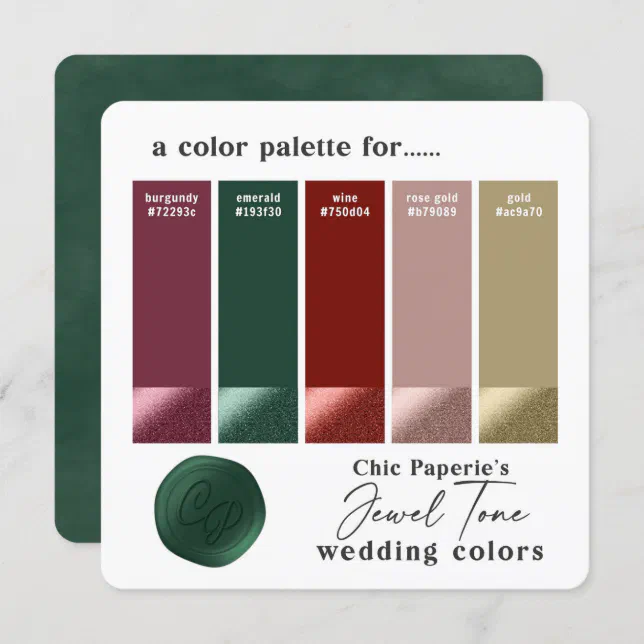 Jewel Tone Swatches Wedding Color palette Card | Zazzle