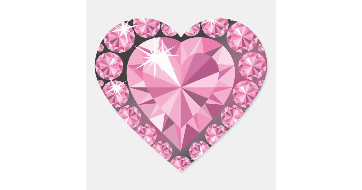 Jeweled Diamond Heart Shaped Sticker | Zazzle