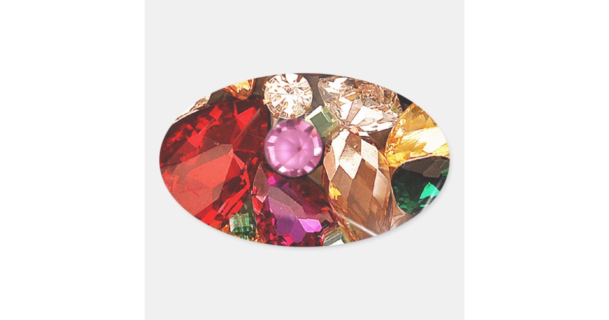 Jeweled Jewels Sparkle Gems Color Oval Sticker | Zazzle