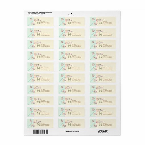 Jeweled Leaves Monogrammed Return Address Labels | Zazzle