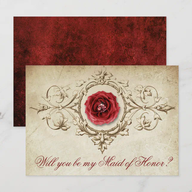 Jeweled Rose | Vintage Crimson Maid of Honor Ask Invitation | Zazzle