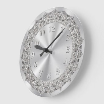 Jeweled Silver 2 Large Clock | Zazzle