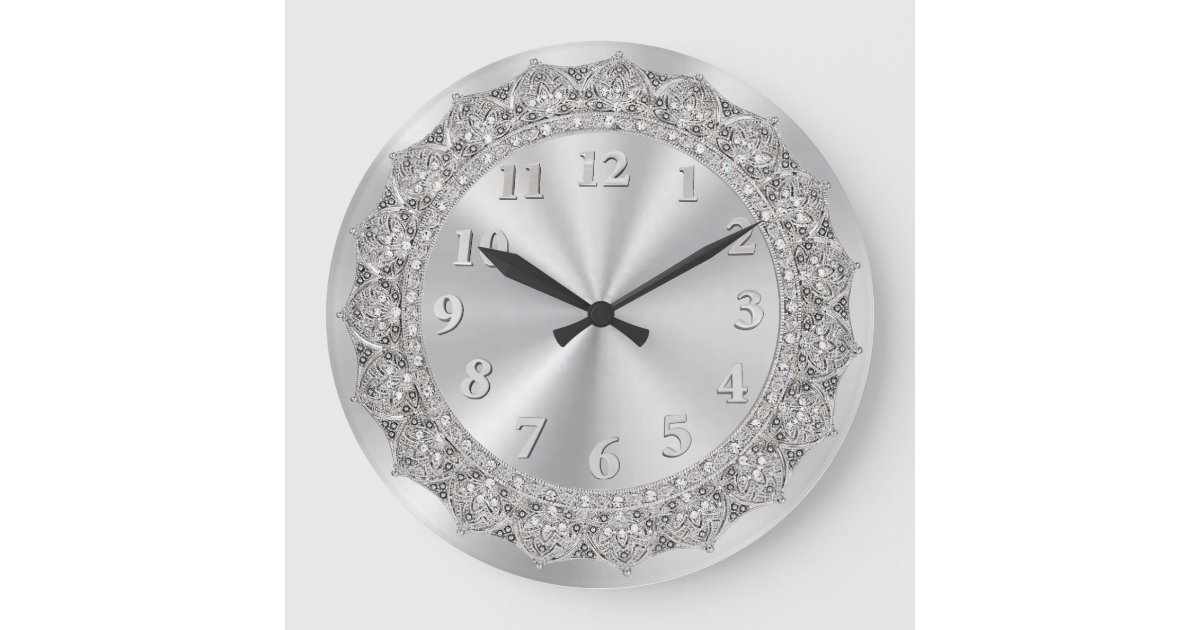 Jeweled Silver 2 Large Clock | Zazzle