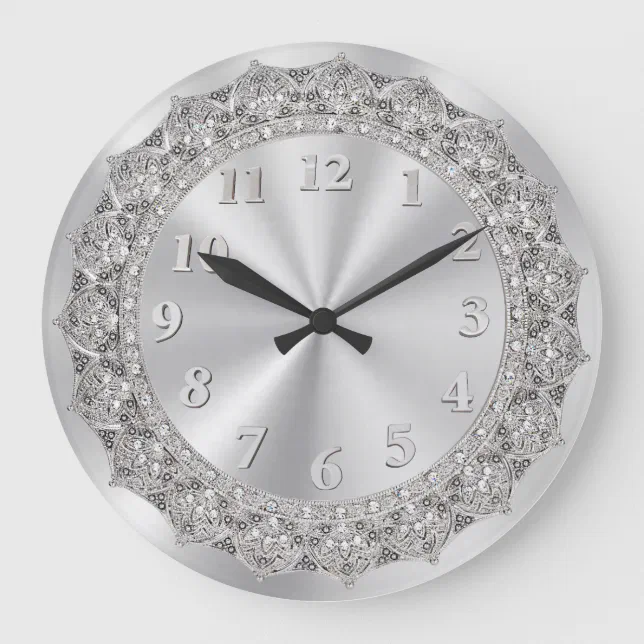 Jeweled Silver 2 Large Clock | Zazzle