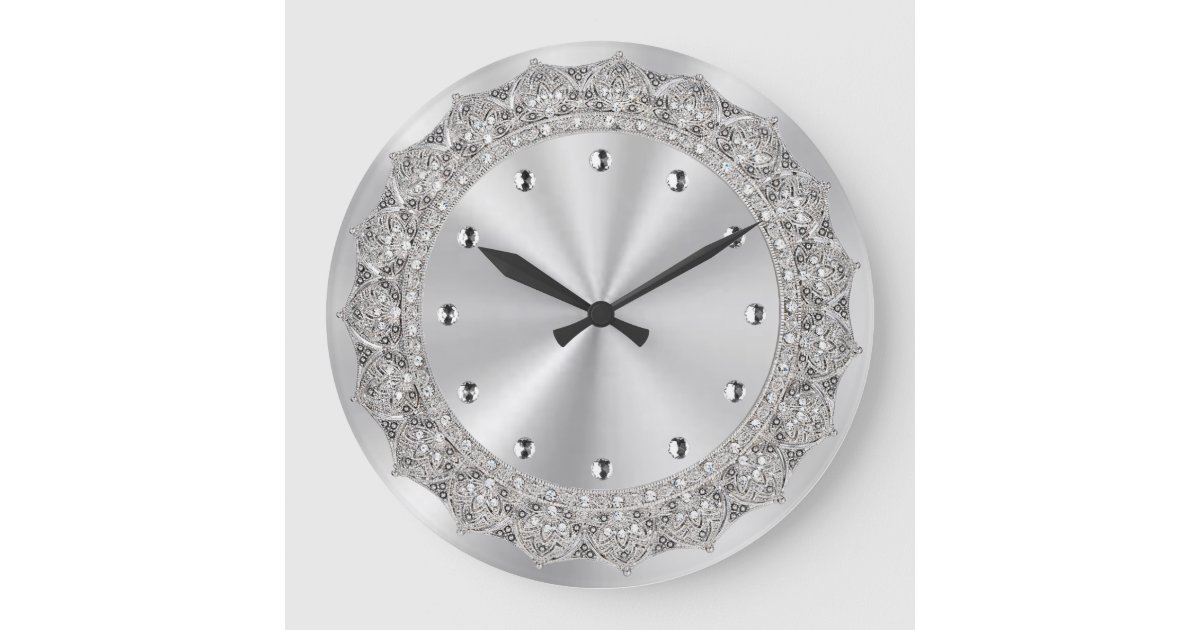 Jeweled Silver Large Clock | Zazzle
