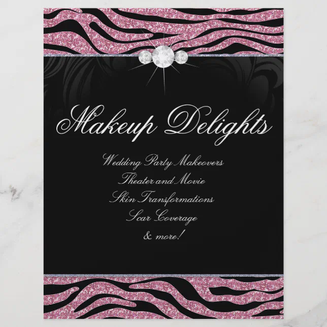 Jewelry Flyer Hair Salon Zebra Glitter Pink | Zazzle