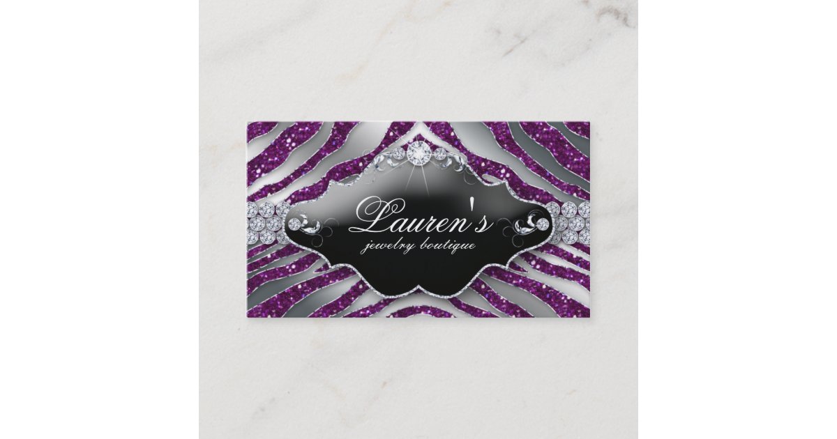 Jewelry Zebra Business Card Sparkle Purple SB | Zazzle