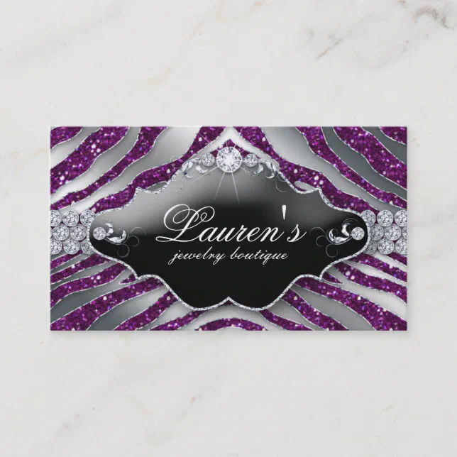 Jewelry Zebra Business Card Sparkle Purple SB | Zazzle