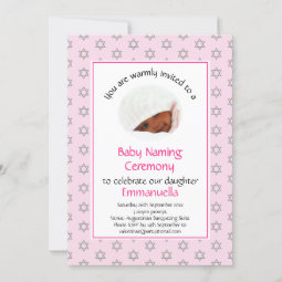 Jewish Baby Naming | Simchat Bat | Photo | Pink Invitation | Zazzle