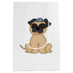 Jewish Holiday-Cute Beige Pug with Yarmulke Medium Gift Bag | Zazzle