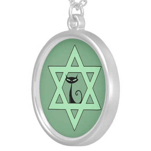 Jewish Kitty Cat Star of David Silver Plated Necklace | Zazzle