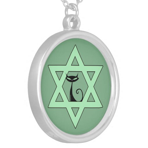 Jewish Kitty Cat Star of David Silver Plated Necklace | Zazzle