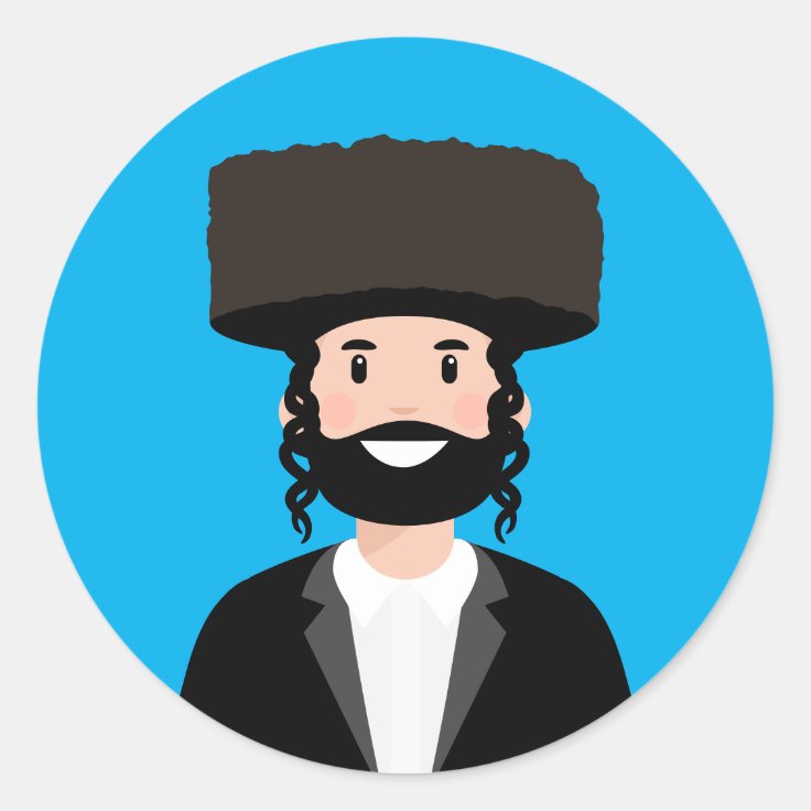 Jewish Man in Shtreimel hat Classic Round Sticker | Zazzle