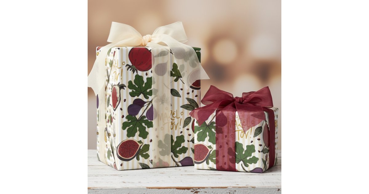Jewish Mazel Tov Pomegranates, Figs, Honey Bees Wrapping Paper | Zazzle